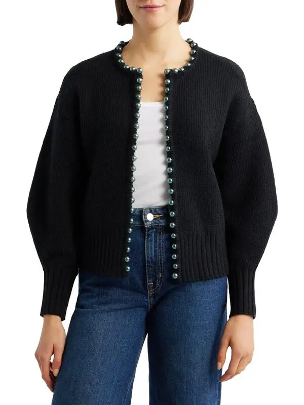 Wit & Wisdom Faux Pearl Trim Cardigan - Black