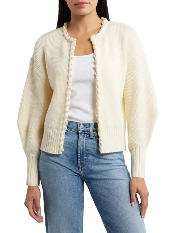 Wit & Wisdom Faux Pearl Trim Cardigan - Vanilla