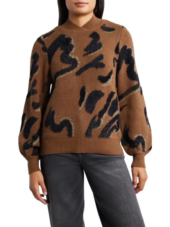 Wit & Wisdom Metallic Jacquard Relaxed Sweater - Golden Brown/black