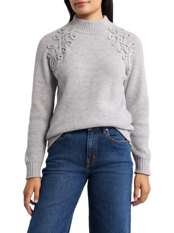 Wit & Wisdom Soutache Mock Neck Sweater - Heather Grey