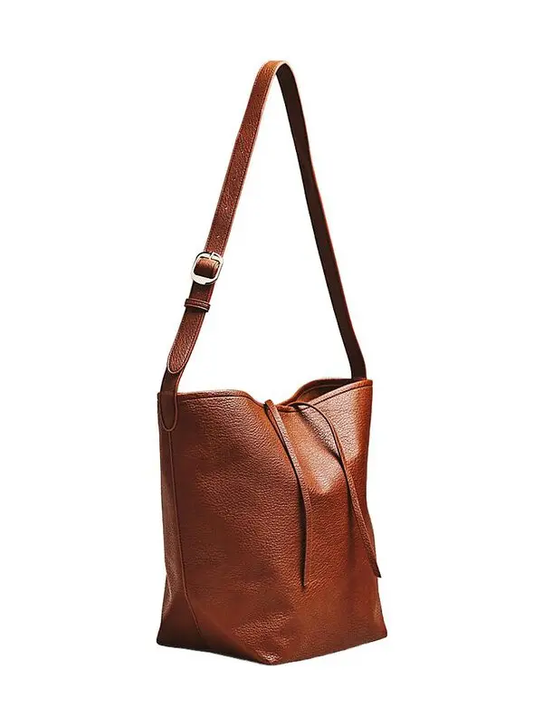 Anthropologie Vegan Leather Bucket Bag With Buckle Strap - Cognac