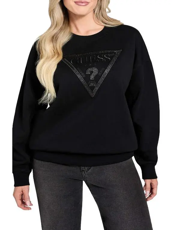 Guess Logo Embellished Organic Cotton Graphic Sweatshirt - Black-black