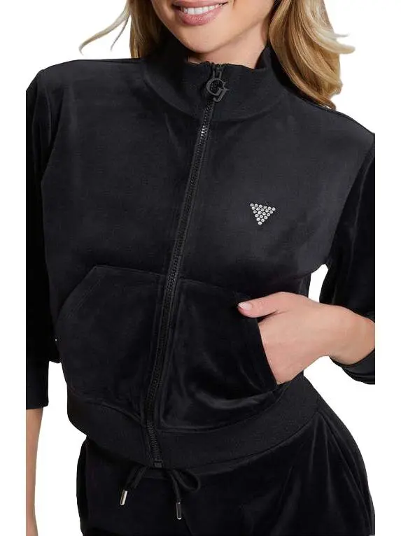 Guess Couture Velour Zip-up Sweatshirt - Black-black