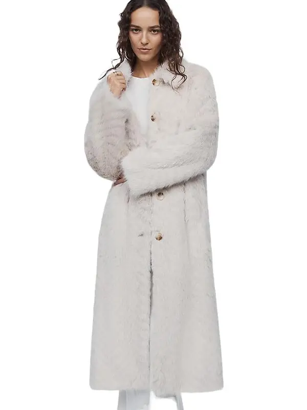 Maeve Faux Fur Channeled Long Coat - Neutral Pattern