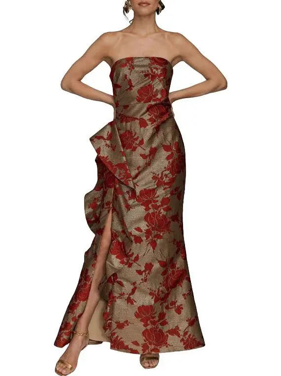 Donna Karan New York Floral Metallic Jacquard Sleeveless Gown - Gold/autumn