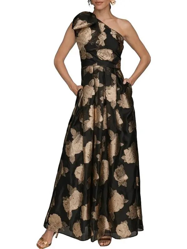Donna Karan New York One-shoulder Metallic Jacquard Gown - Black/gold