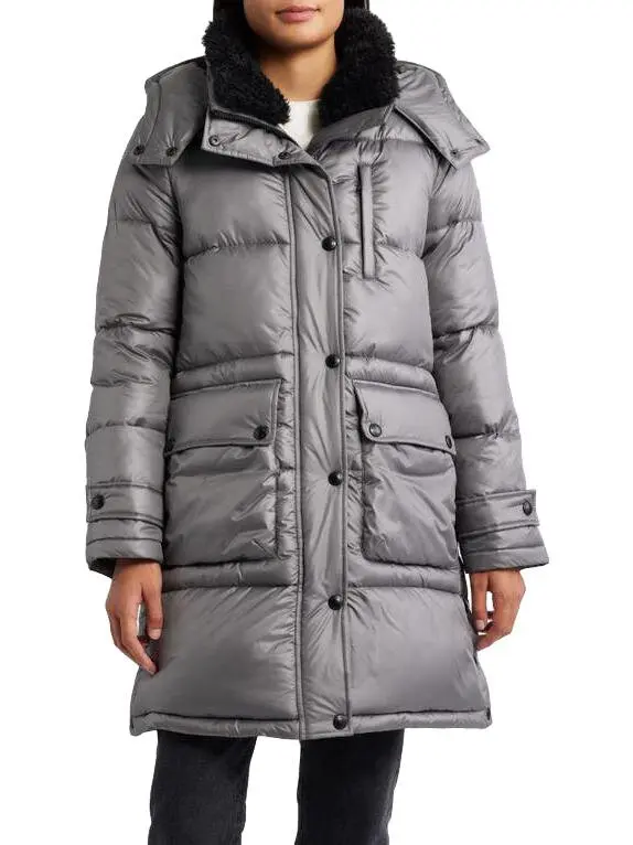 Sam Edelman Puffer Coat With Removable Hood - Grey