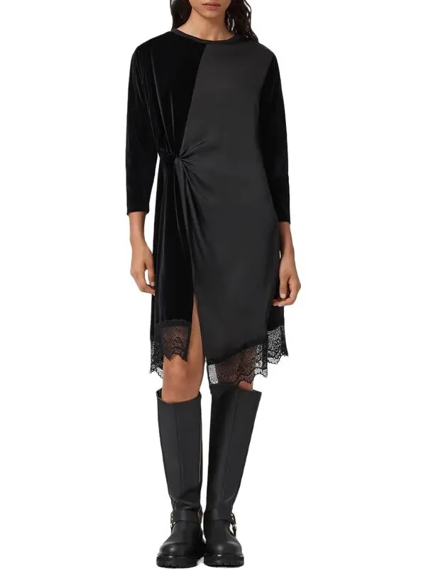 ALLSAINTS Lana Lace Hem Velvet Dress - Black