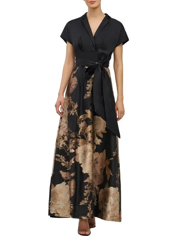 KAY UNGER Samira Tie Belt Gown - Black/gold