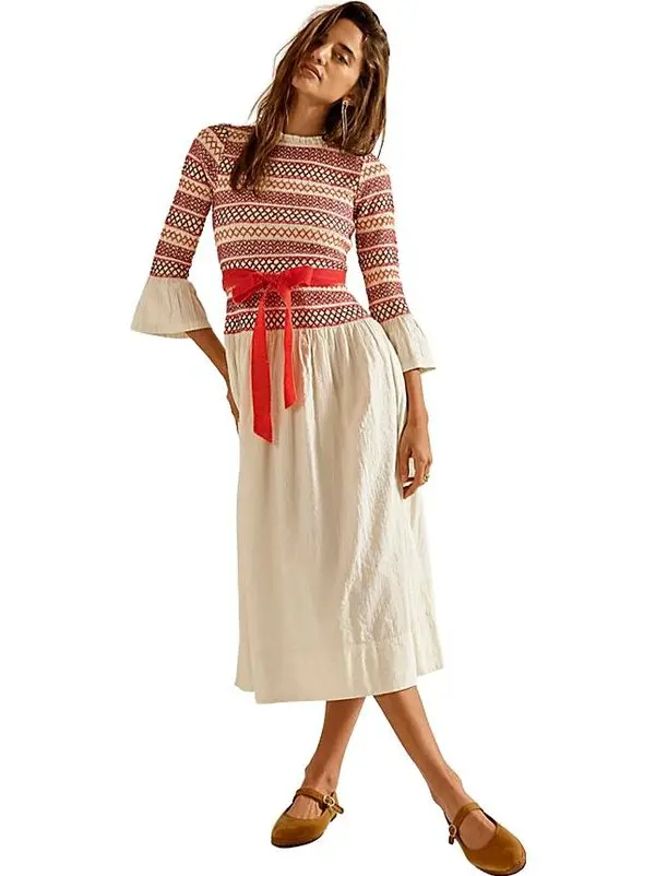 Free People Guiding Star Smocked Midi Dress - Tofu