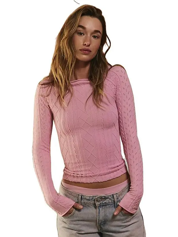 Free People Intimately So Soft Seamless Modal Cable Long Sleeve - Corsage