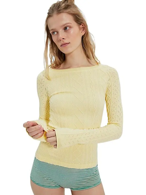 Free People Intimately So Soft Seamless Modal Cable Long Sleeve - Double Butter