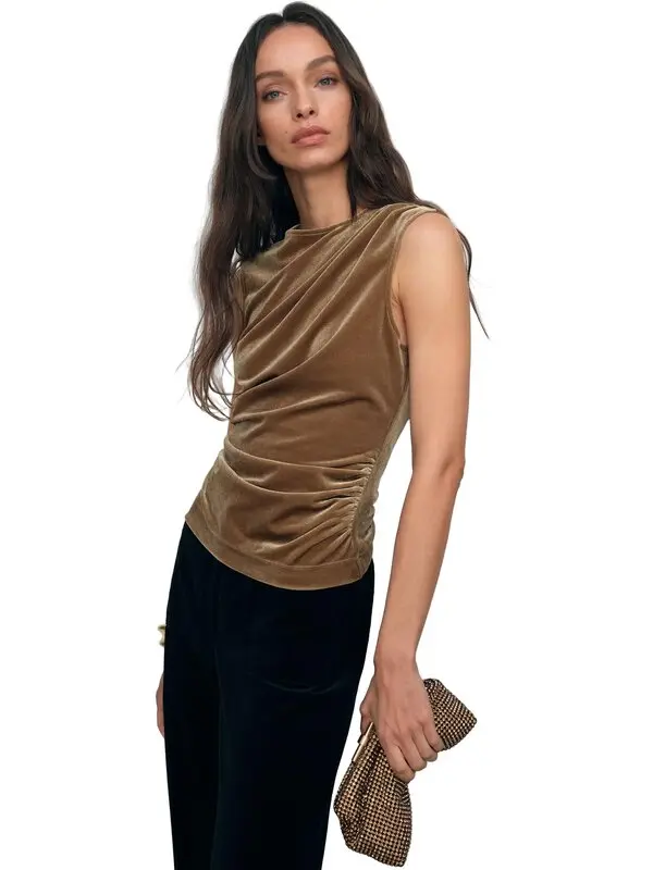 REISS Scarlett Velvet Drape Top - Gold