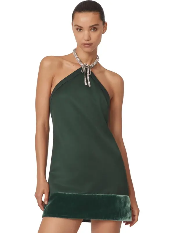 REISS Sina Satin Crystal-necklace Mini Dress - Green