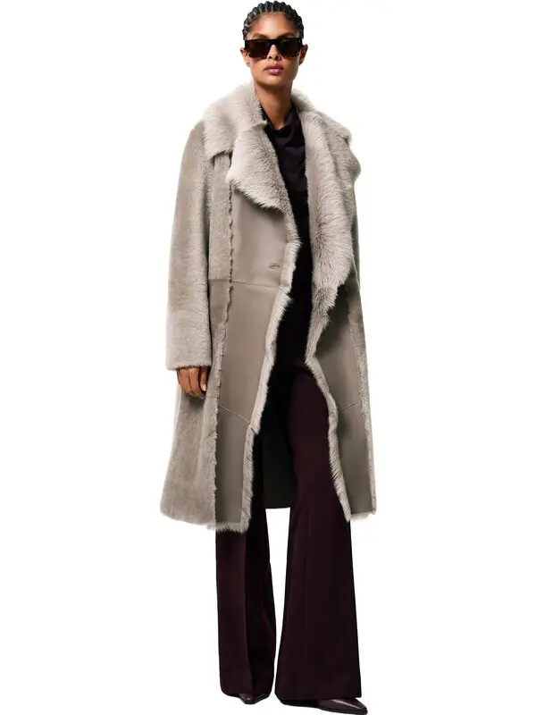 REISS Elia Shearling And Leather Coat - Neutral
