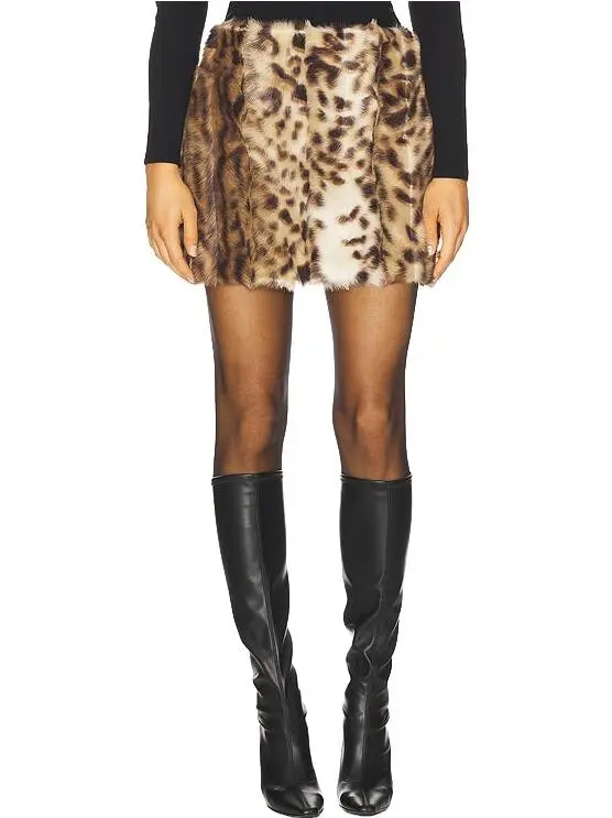 AKNVAS Faux Fur Mini Skirt - Tan & Brown