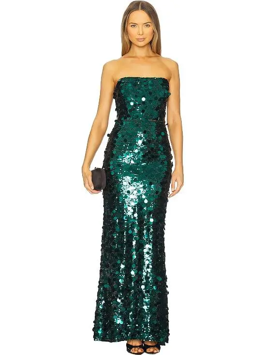 BRONX AND BRONCO Farah Sequin Strapless Maxi Dress - Emerald Green