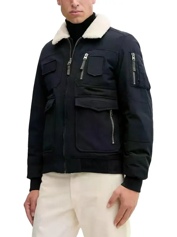 AERONAUTICA MILITARE Multi-pocket Bomber Jacket With Shearling Collar - Blue