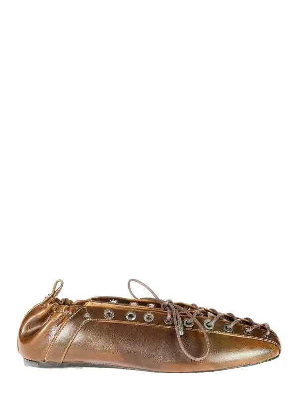 GANNI Eyelets Lace-up Ballerina Flats - Brown