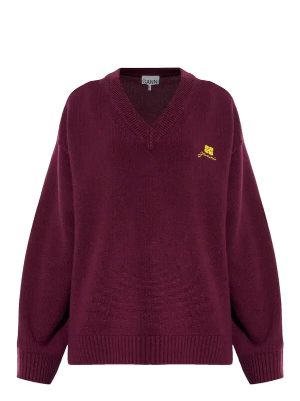 GANNI Logo Sweater - Burgundy