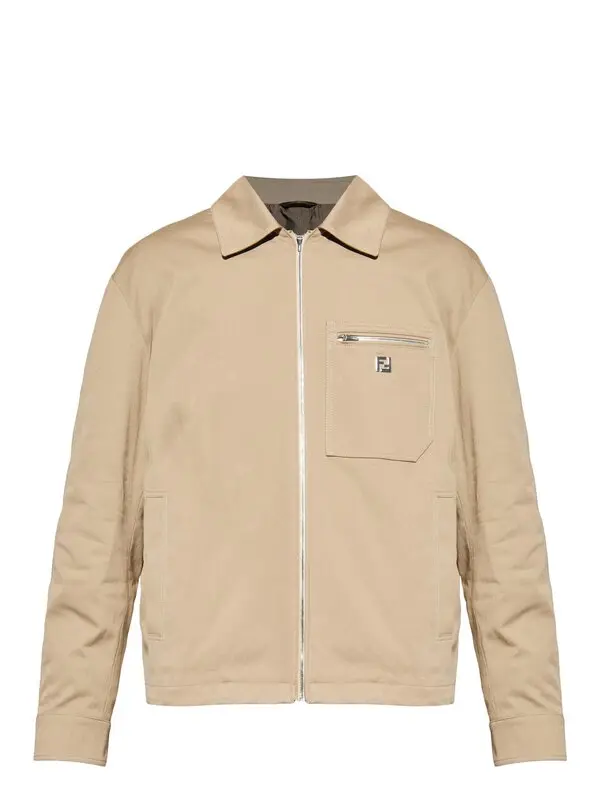 Fendi Cotton Jacket With Logo - Beige