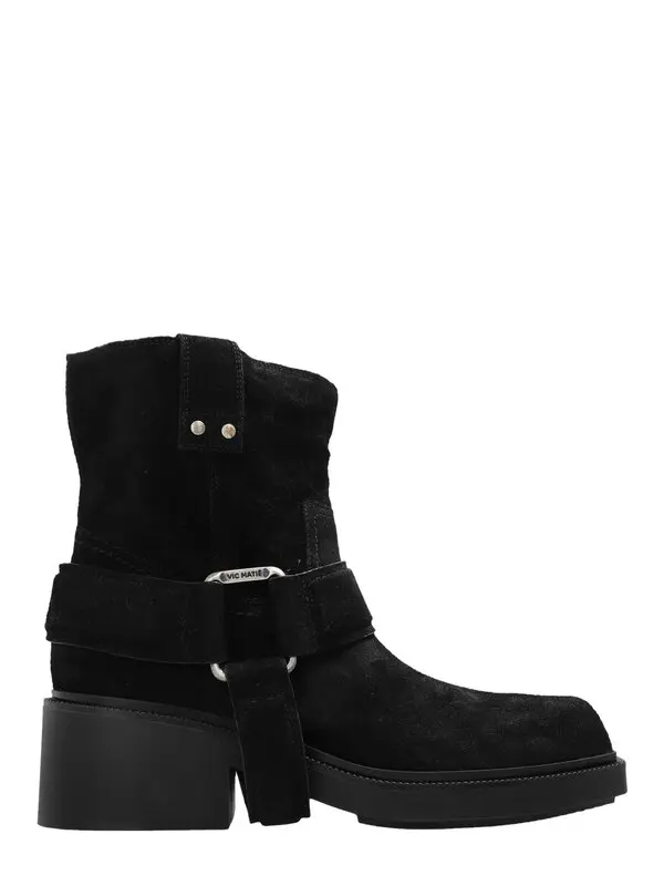 VIC MATIE Suede Heeled Ankle Boots - Black