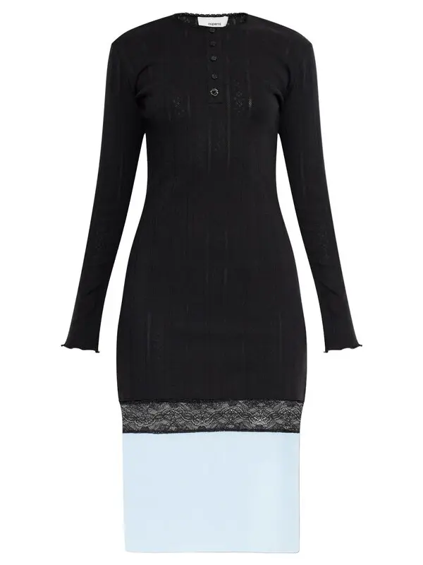 Coperni Long-sleeved Midi Dress With Lace Detail - Black