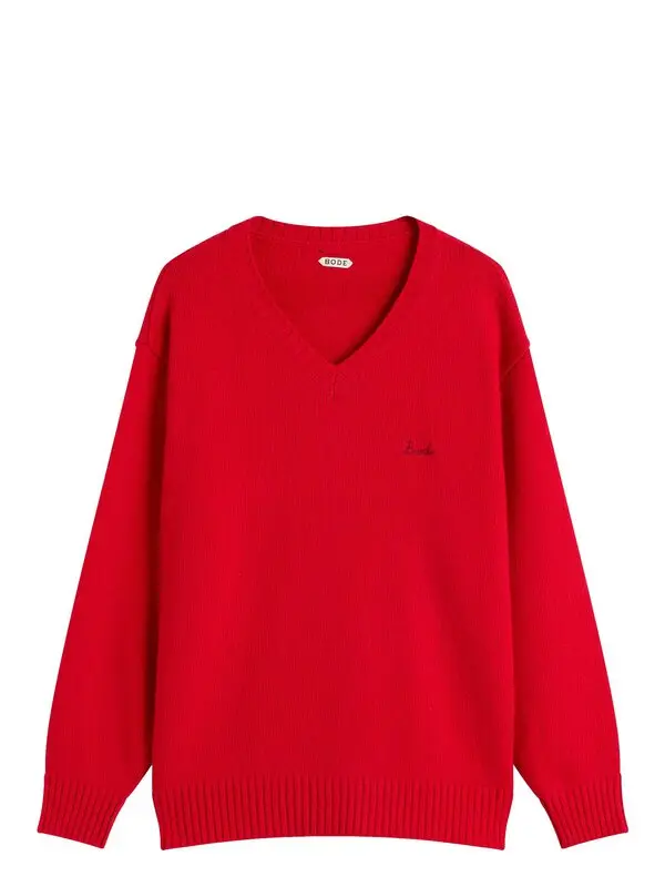 BODE Currant V-neck Sweater - Red