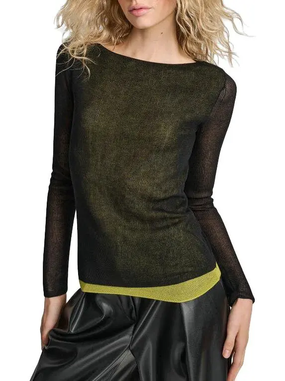Dkny Double Layer Boat Neck Sweater - Black/citronella