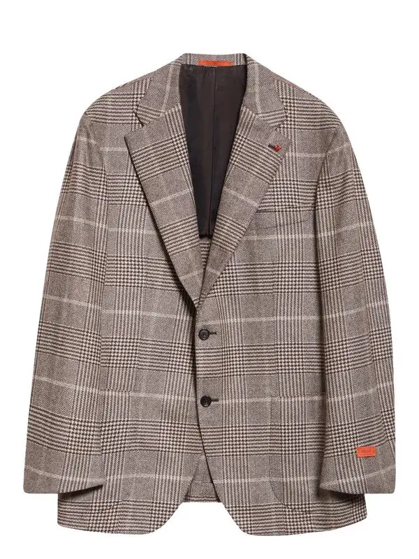 Isaia Marechiaro Glen Plaid Cashmere Blend Hopsack Sport Coat - Dark Brown 450