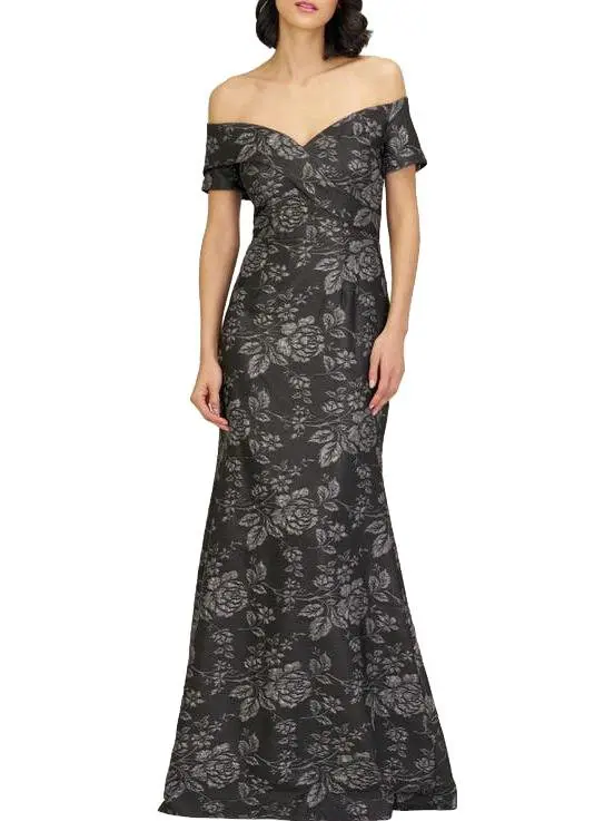 Js Collections Rosalina Floral Jacquard Mermaid Gown - Black/silver