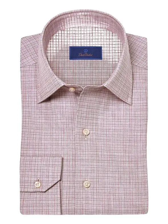 David Donahue Cotton & Cashmere Check Sport Shirt - Pink/multi