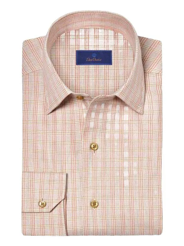 David Donahue Cotton & Cashmere Check Sport Shirt - Pink/multi