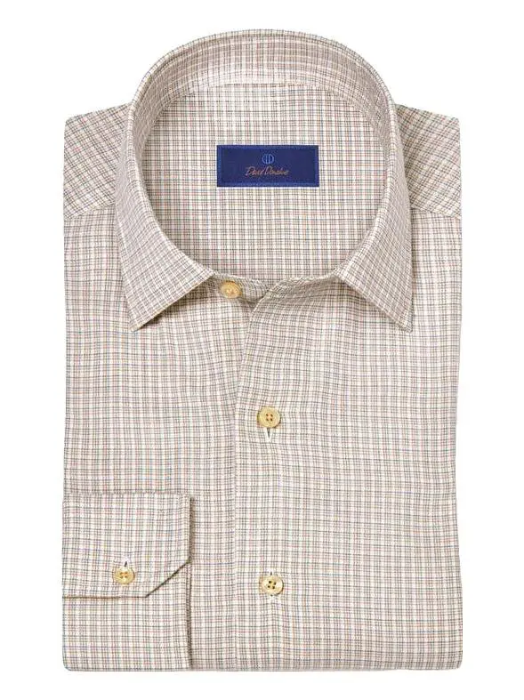 David Donahue Cotton & Cashmere Micro Check Sport Shirt - Dune/multi