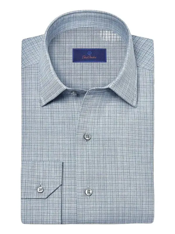 David Donahue Cotton & Cashmere Check Sport Shirt - Sky/multi
