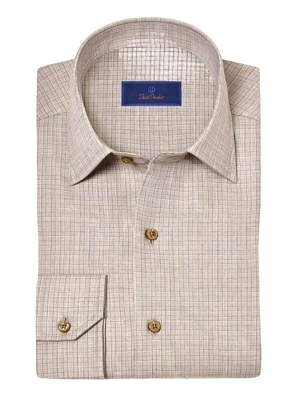 David Donahue Cotton & Cashmere Check Sport Shirt - Dune/multi