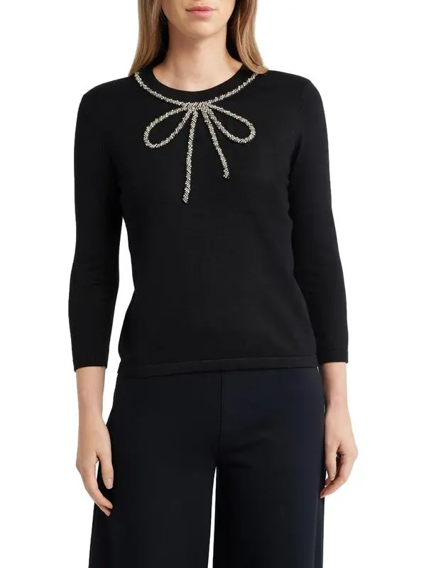 Anne Klein Bow Embellished Crewneck Sweater - Asphalt
