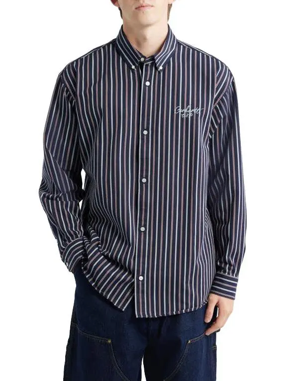 Carhartt Work In Progress Palance Stripe Cotton Button-down Shirt - Blue Stripe