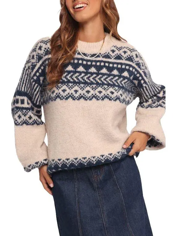 PETAL & PUP Fair Isle Crewneck Sweater - Navy