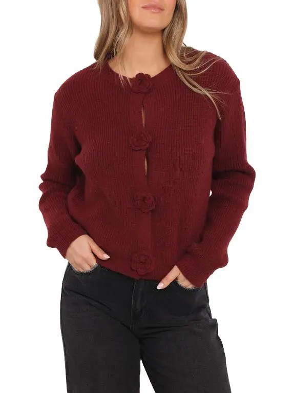 PETAL & PUP Jones Rosette Cardigan - Burgundy