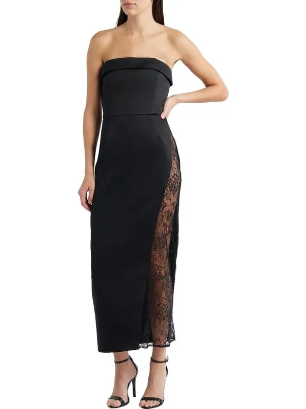 DELFI COLLECTIVE Nourisse Lace Inset Strapless Gown - Black