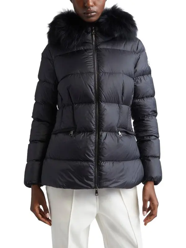 Moncler Boed Down Puffer Jacket With Shearling Trim - Black