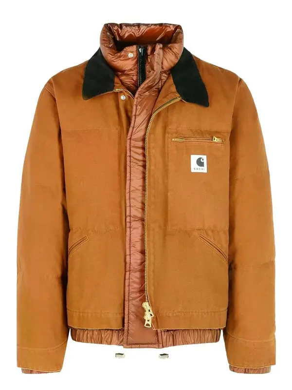 Sacai Layered Corduroy-collar Padded Jacket - Brown