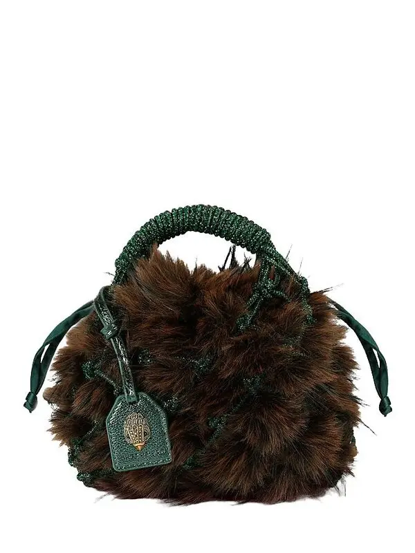 Kurt Geiger Macrame Crystal Faux Fur Bucket Bag - Open Green