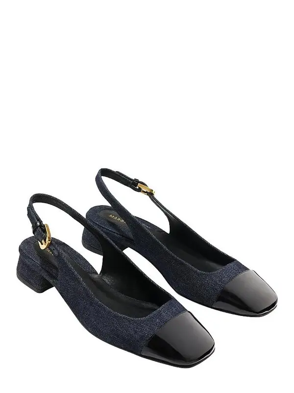 MARGAUX LONNBERG The Cap-toe Darcy Slingback Pumps - Indigo Denim And Black Patent