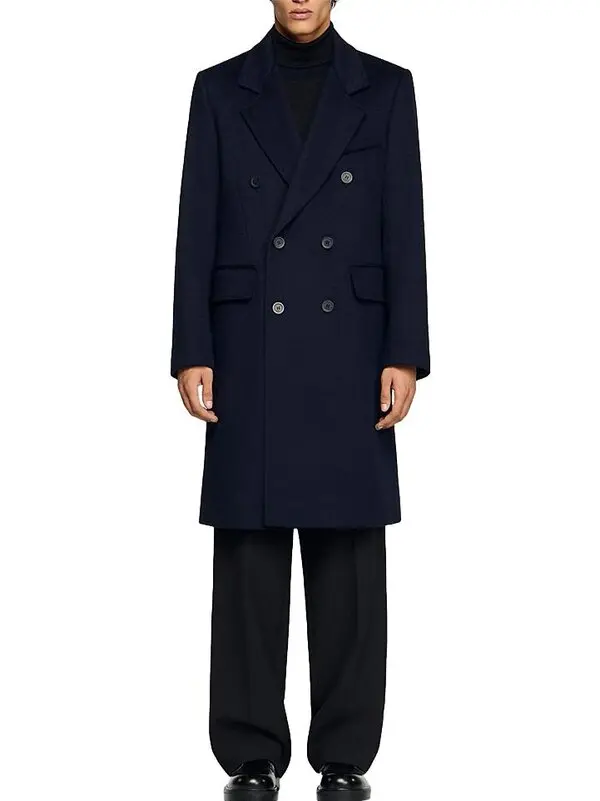 Sandro Dionisus Wool And Cashmere Coat - Navy Blue