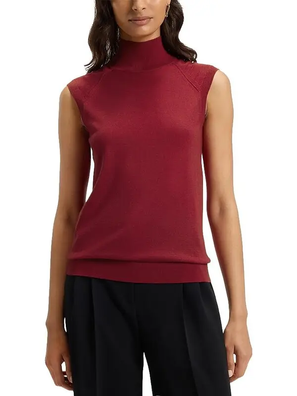 BOSS Wool-blend Sleeveless Mock Neck Sweater - Deep Ruby
