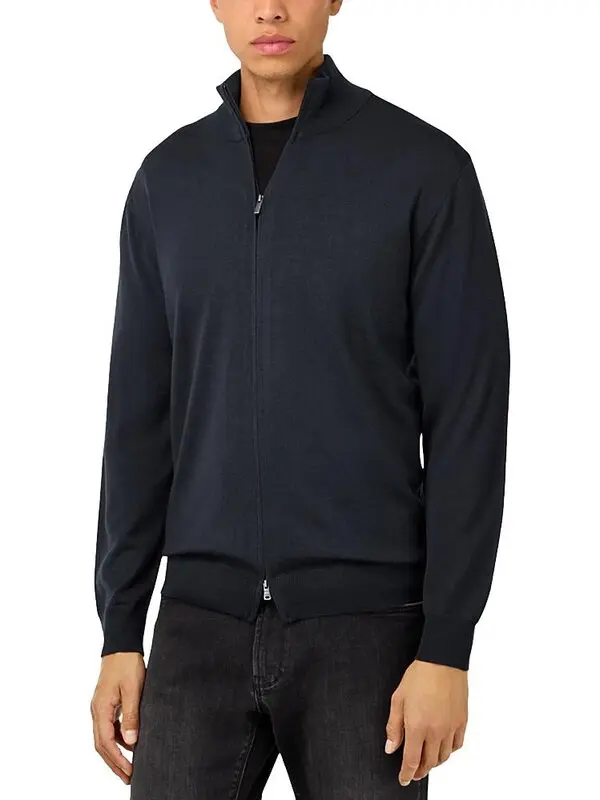 Boggi Milano Extra Fine Merino Wool Full Zip Sweater - Charcoal