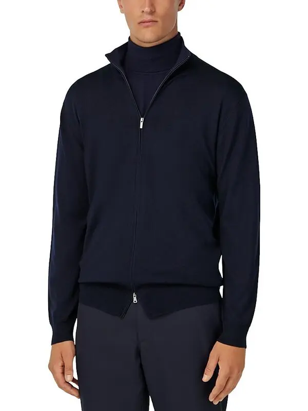Boggi Milano Extra Fine Merino Wool Full Zip Sweater - Navy Blue