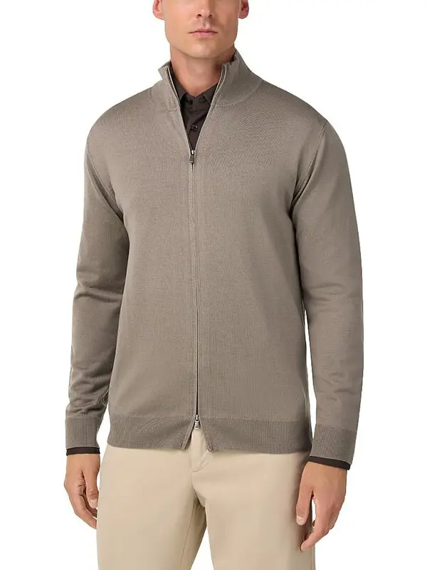 Boggi Milano Extra Fine Merino Wool Full Zip Sweater - Taupe